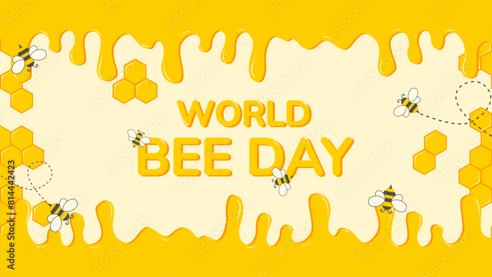 World Bee Day vector illustration with honey, honeycomb and cute bees ...