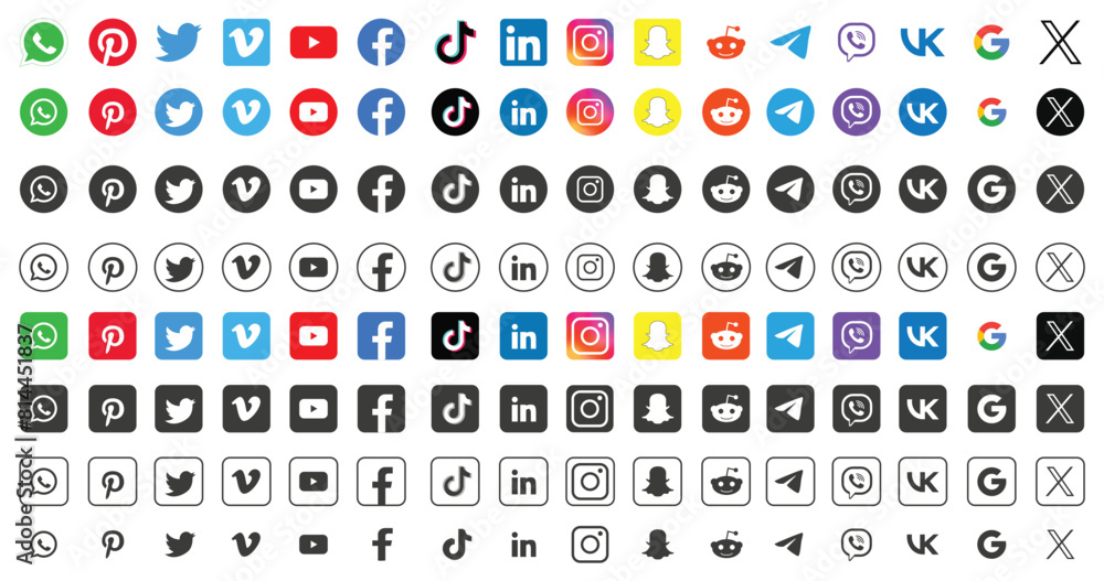 Social network buttons 2024. Social media web icon set. X, Facebook ...