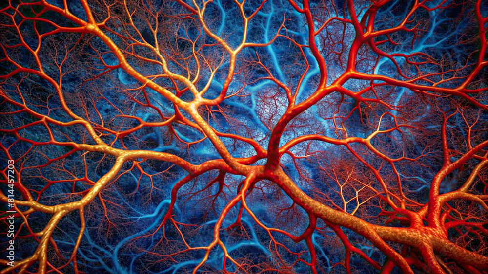 High-resolution photo illustrating the network of blood vessels within ...