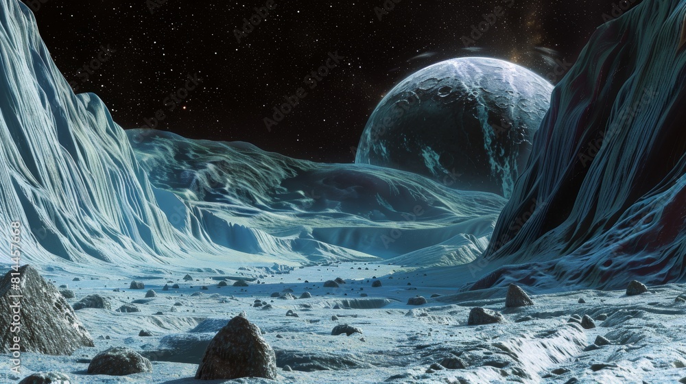 Uranus as seen from one of its moons, providing a stark and dramatic ...