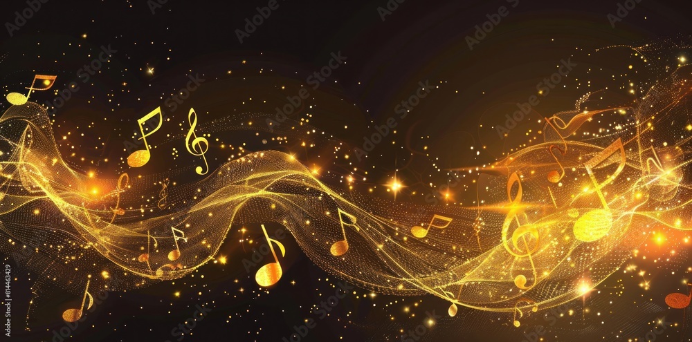 Golden Waves of Music Notes Flowing in a Vibrant Abstract Design ...