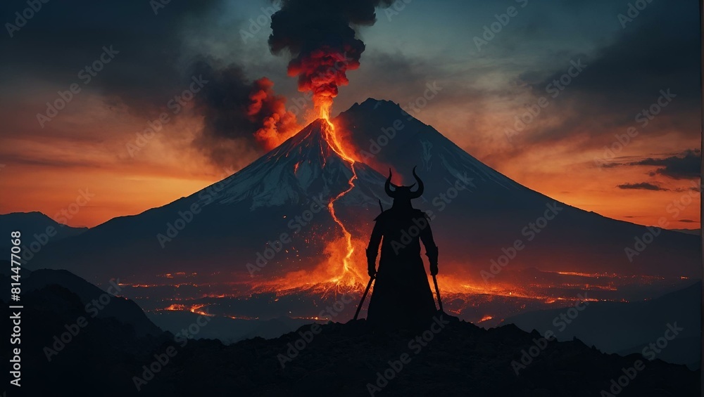 AI generated illustration of a fiery volcano with a devil and a ...