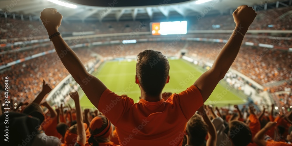 Enthusiastic fans raise their hands in excitement, cheering for their ...
