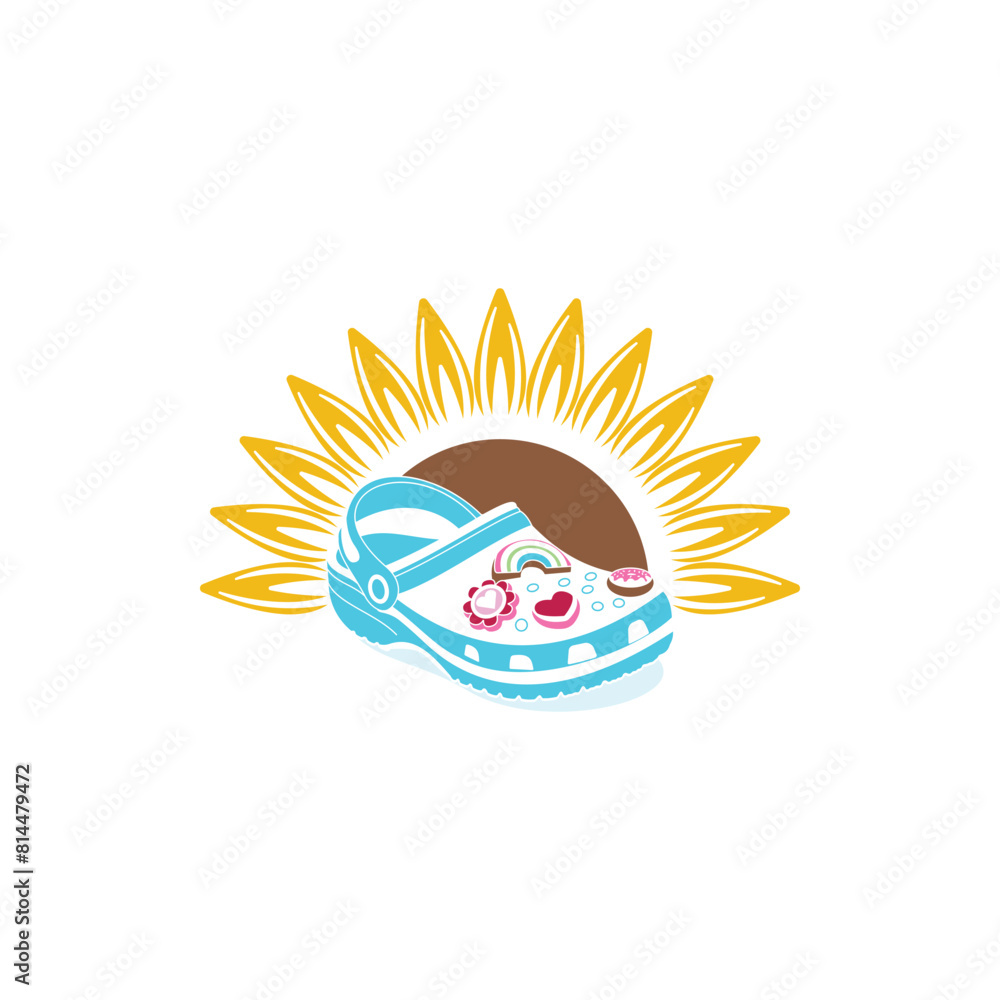 Croc shoes logo with sunflower background. Vector design template for ...