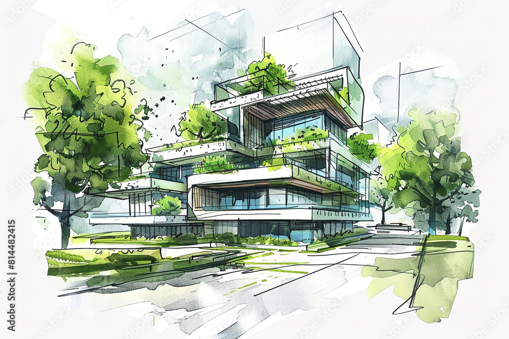 A sketch of an isolated green buildings promoting walkability and clean ...