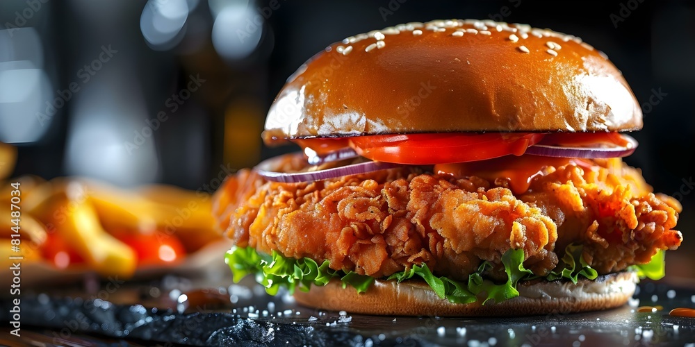 Photograph of a crispy chicken burger for a fast food commercial ...