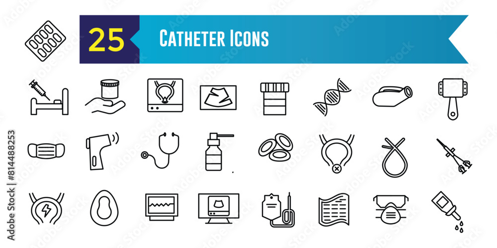 Catheter icons set. Outline set of catheter vector icons for ui design ...