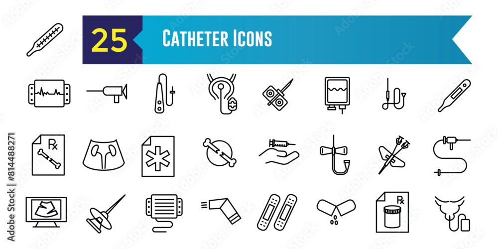 Catheter icons set. Outline set of catheter vector icons for ui design. Outline icon collection ...