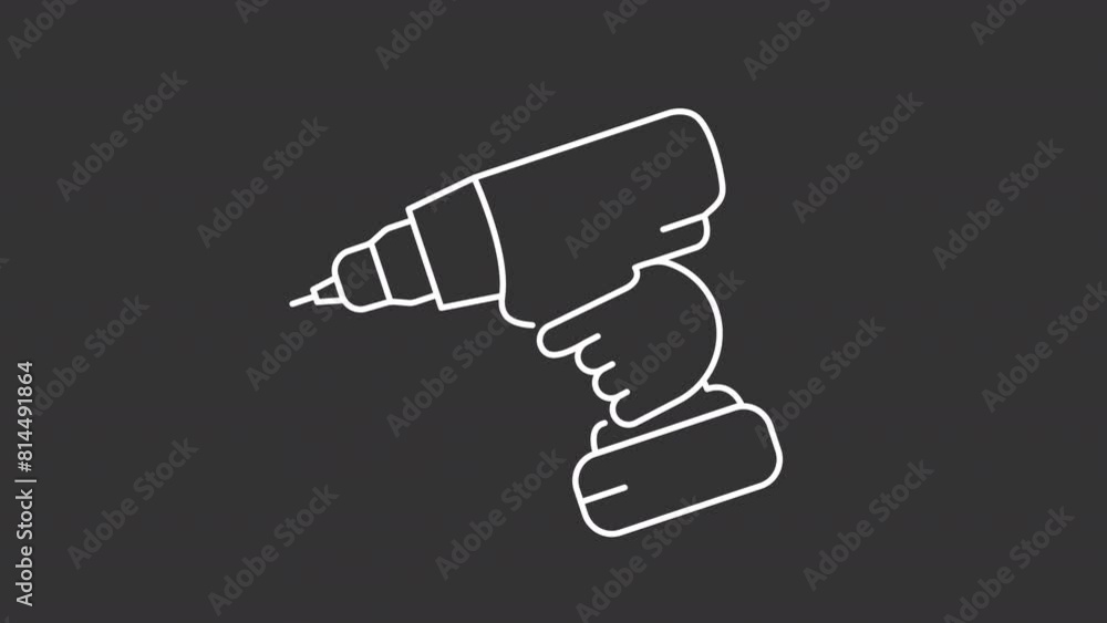 Animated drill white icon. Drilling machine line animation ...