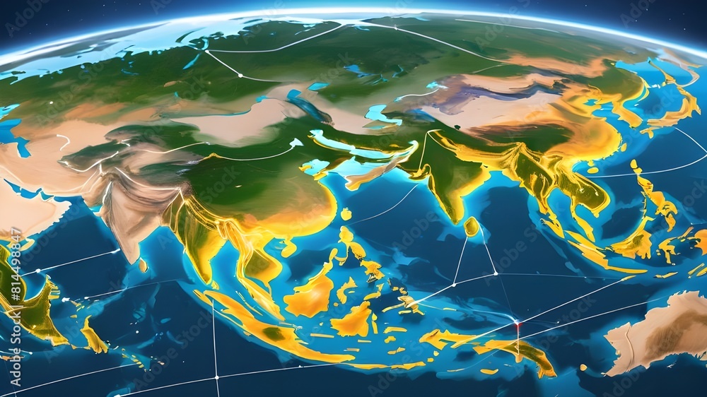 Digital map of Asia, concept of global network and connectivity, data ...