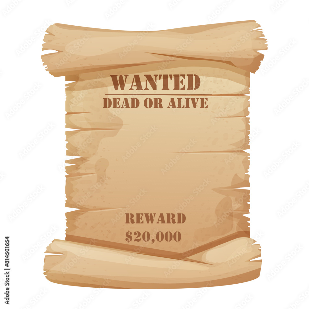 Wanted parchment paper banner, poster template wild west reward flyer ...