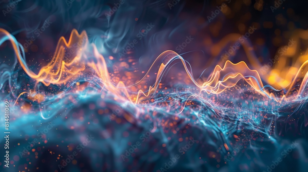 Abstract sound waves pulsating undulating in sync with unseen rhythm ...