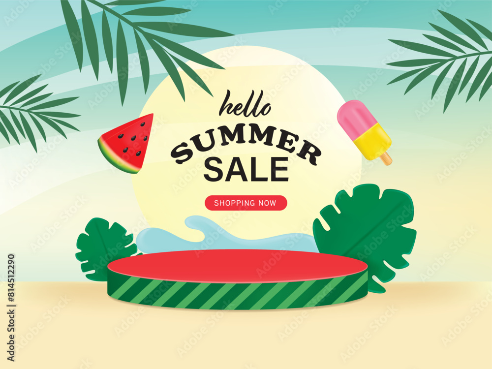 Podium for product display with summer beach scene abstract background ...