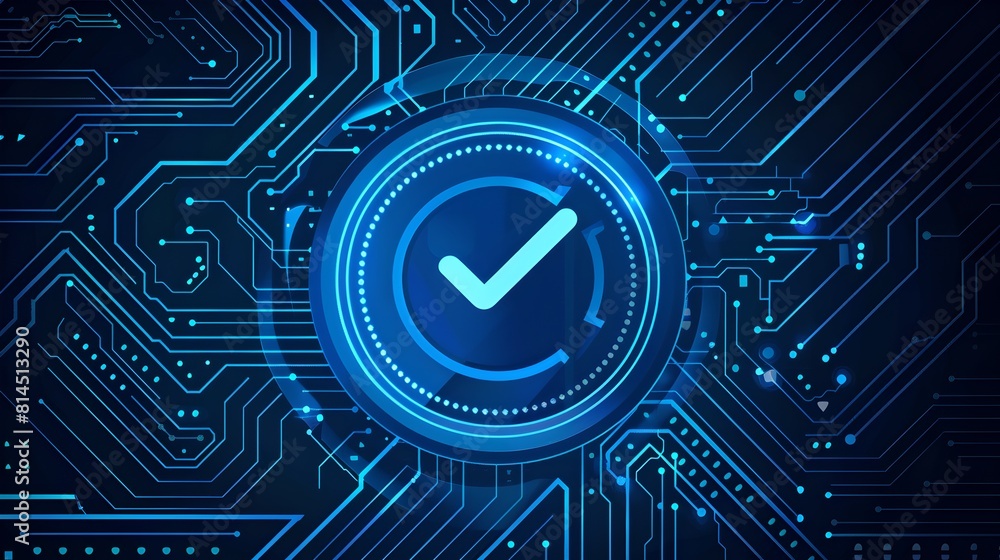 Abstract technological background with glowing check mark. Digital ...