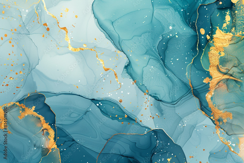 Abstract blue and gold paint splash background with golden stains Cyan ...