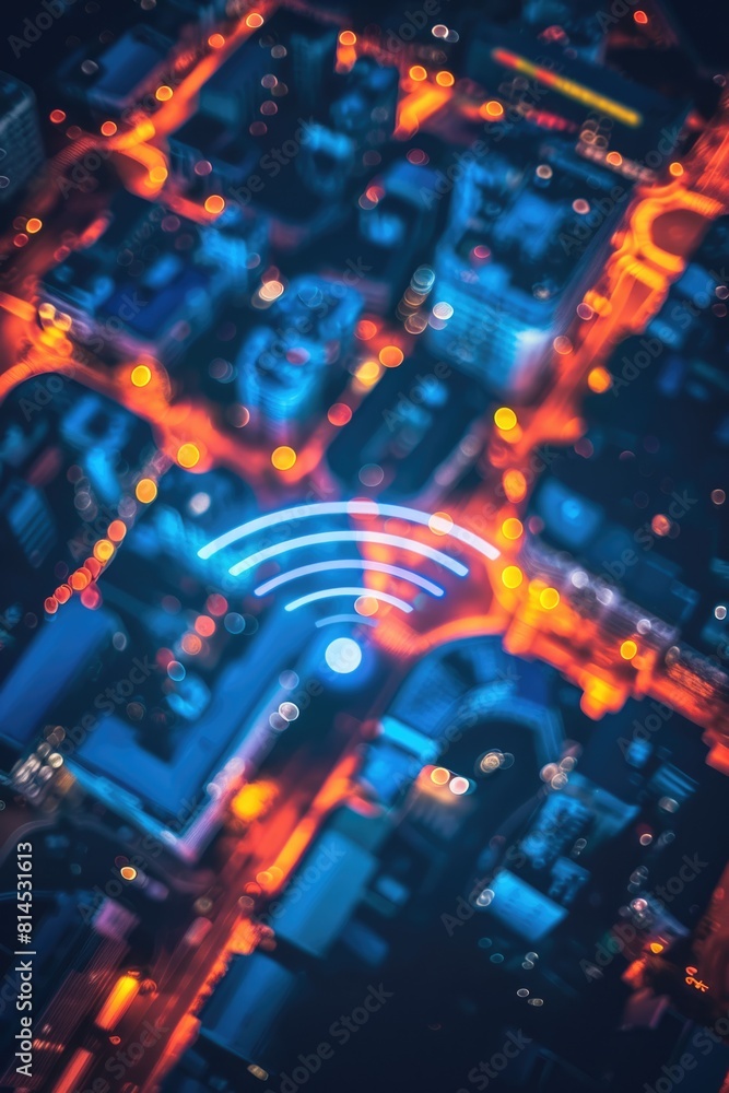 Wireless communication signals. top view Illustrate wifi data flow ...