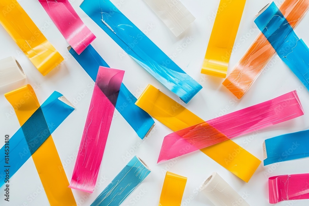 Bright scotch tape for the frame in white background, pastel colors ...