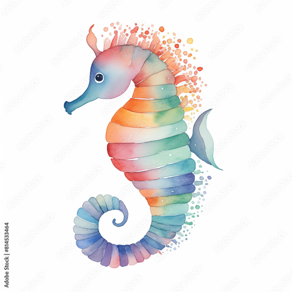 The hippocampus is shown alone on a white background. A watercolor ...