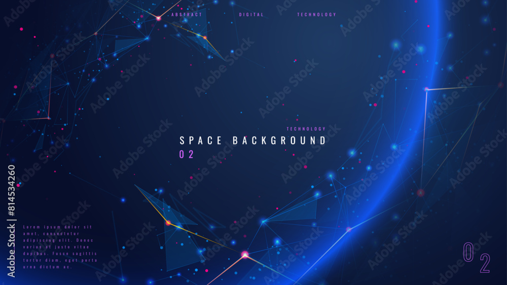 Abstract tech background with low poly wireframe elements. Space ...