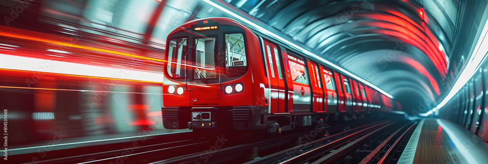 Red tube train in slow motion, captured perspective of someone standing ...