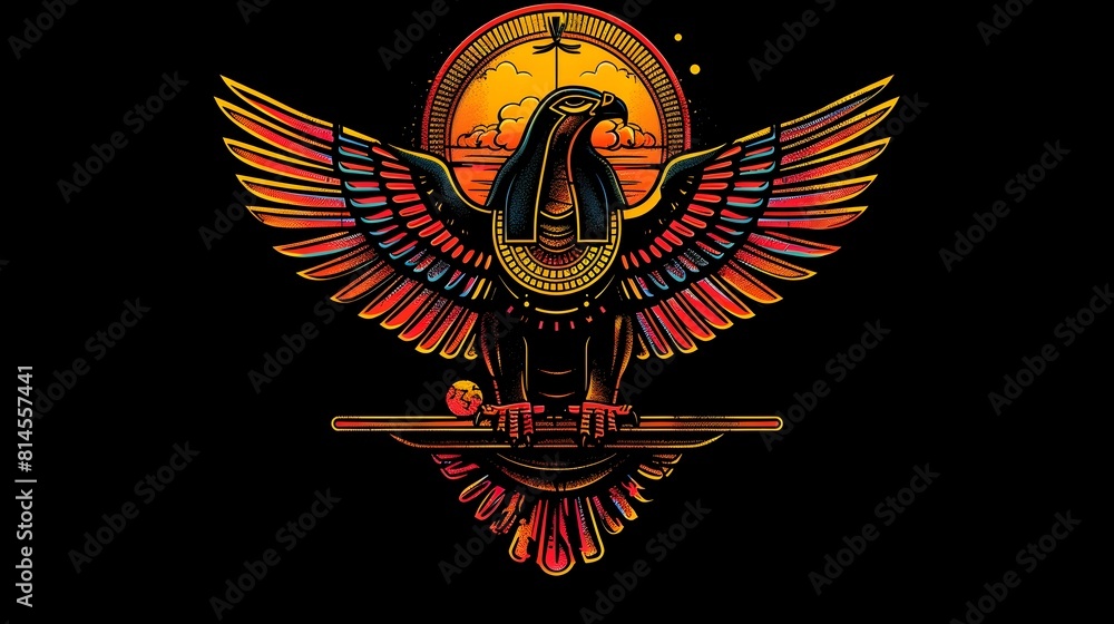 Depiction of Ra the Falcon Headed Egyptian Sun God Traversing the ...