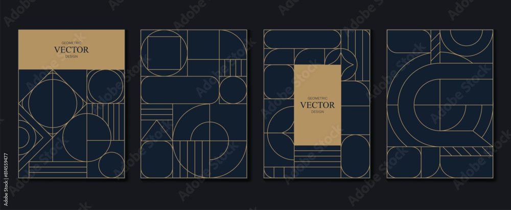 Geometric line pattern poster design vector. Set invitation card of ...