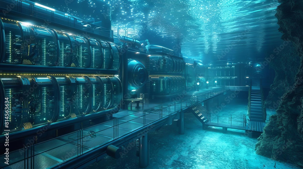 Conceptual 3D render of a submerged underwater data center ...
