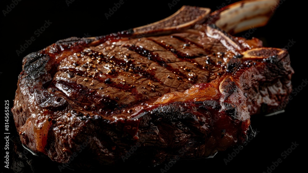 Well-done Tomahawk steak close-up, highlighting the fully cooked brown ...