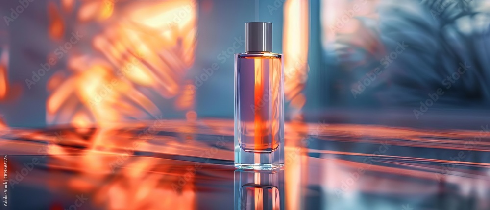 Capture of a luxury perfume bottle with a minimalist design, placed on ...