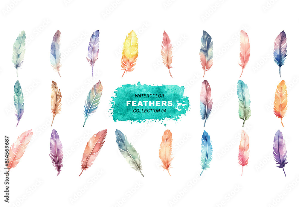 Watercolor painted style - feathers clipart isolated on transparent ...
