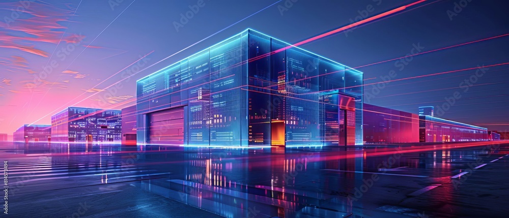 3D illustration of an edge data center located at a citys outskirts ...