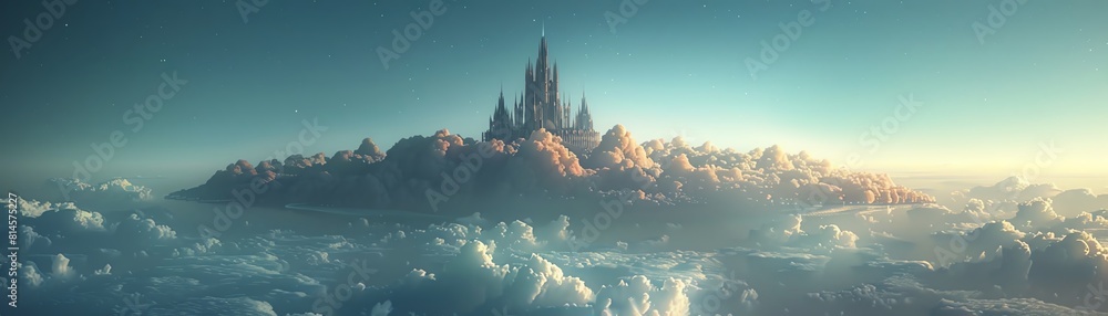 Wallpaper of a 3D fantasy castle floating in the sky, top view, Skyhigh ...