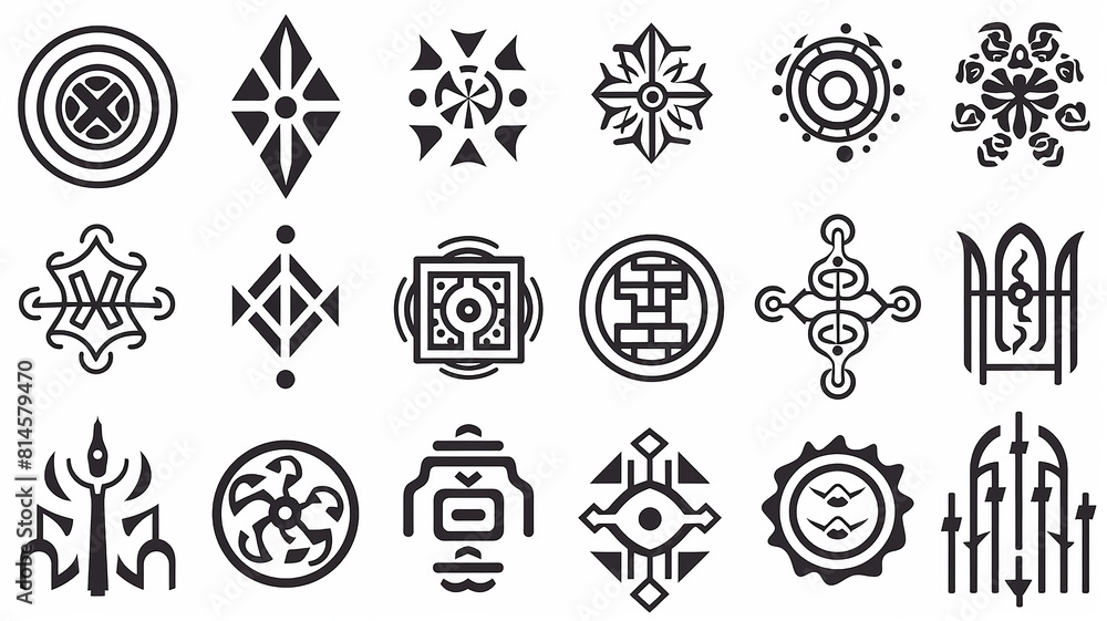 set of fictional symbols of rune icons on a white background, mystical ...