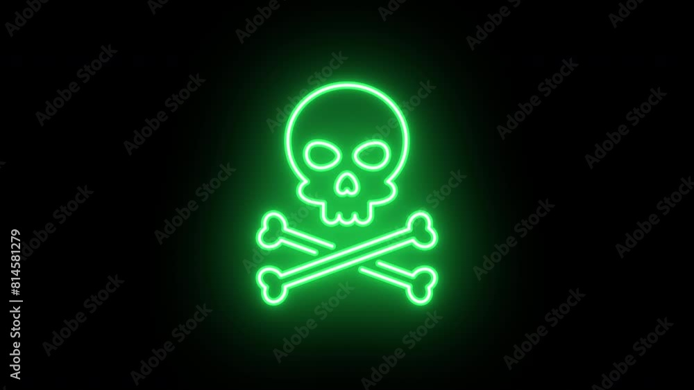 Neon skull crossbones icon animation, flickering emergence and fading ...