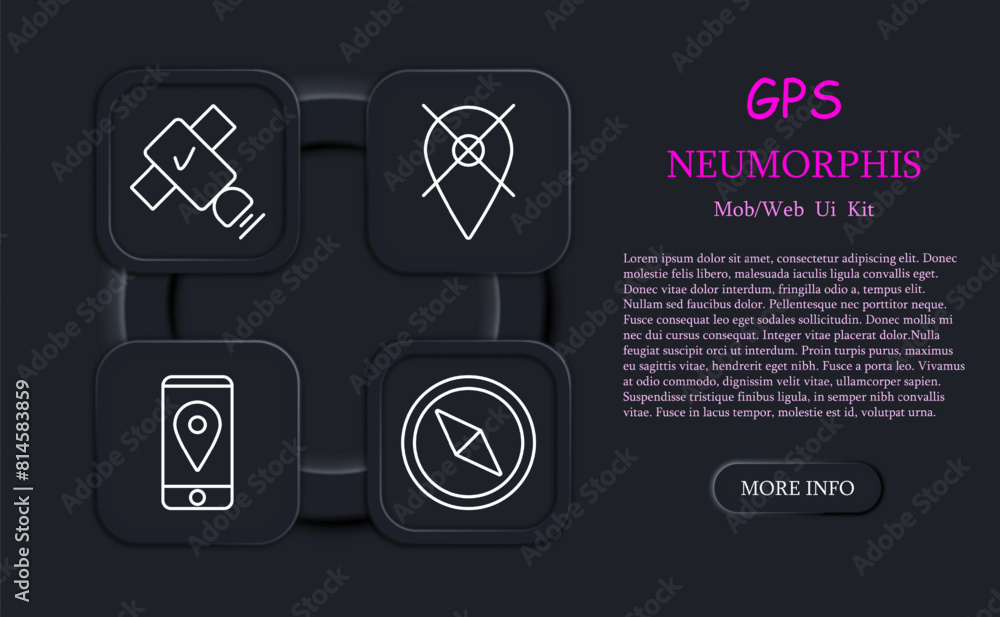 GPS set icon. Pointer, location, house, satellite, signal, compass ...