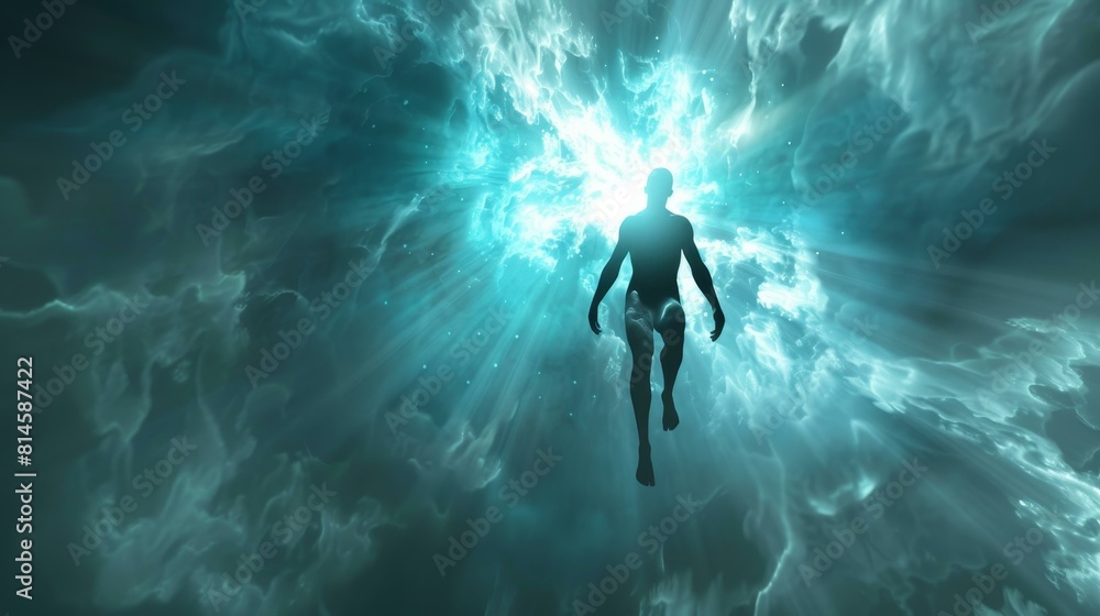 Human soul floats in an abstract space, depicting the astral body and ...