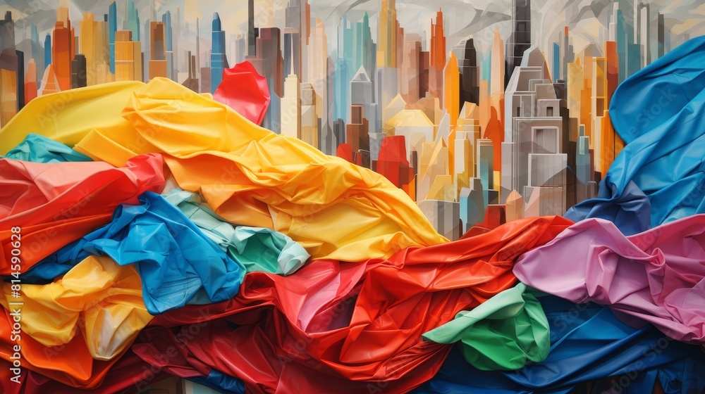 Crumpled Paper Metropolis A vibrant abstract pattern created by ...