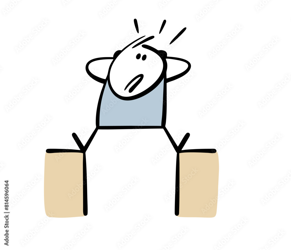 Terrified stickman is terrified. Vector illustration of a boy pushing ...