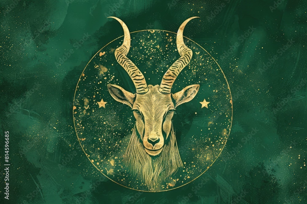 zodiac sign Capricorn on an abstract green background, personification ...