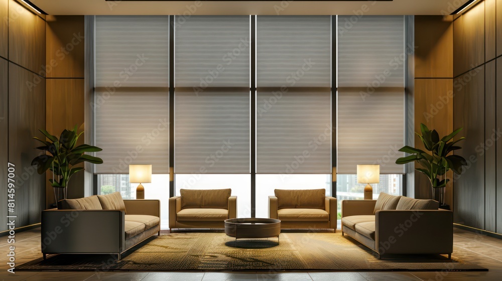 reception lobby space sea facing, double heighted ceiling with tall ...