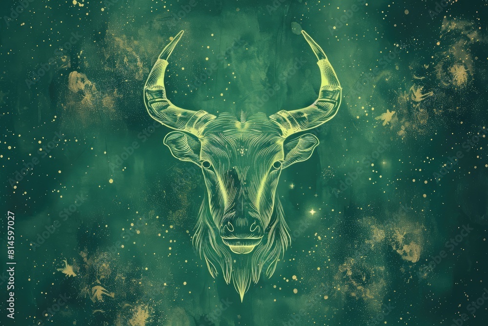 zodiac sign Capricorn on an abstract green background, personification ...