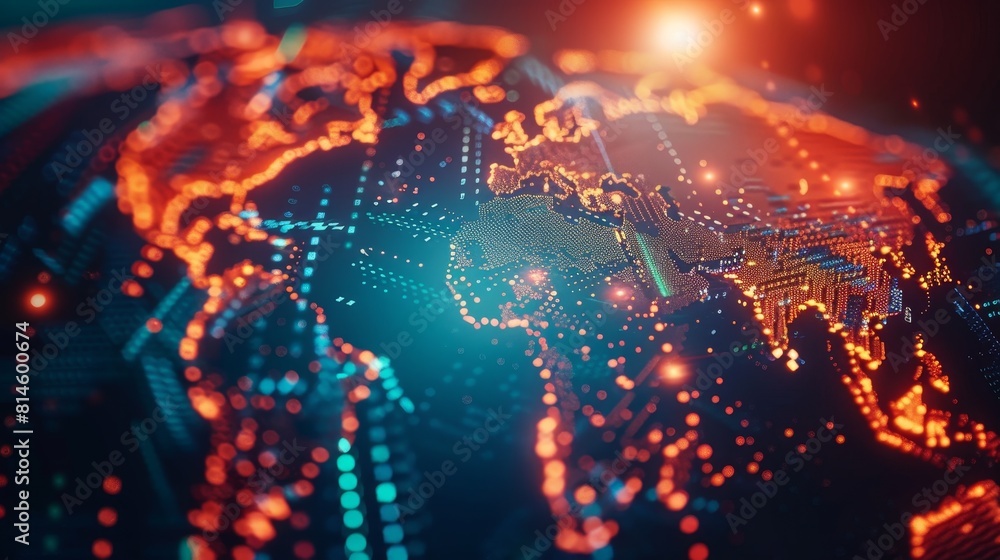 series of interconnected dots on a world map, illustrating global ...