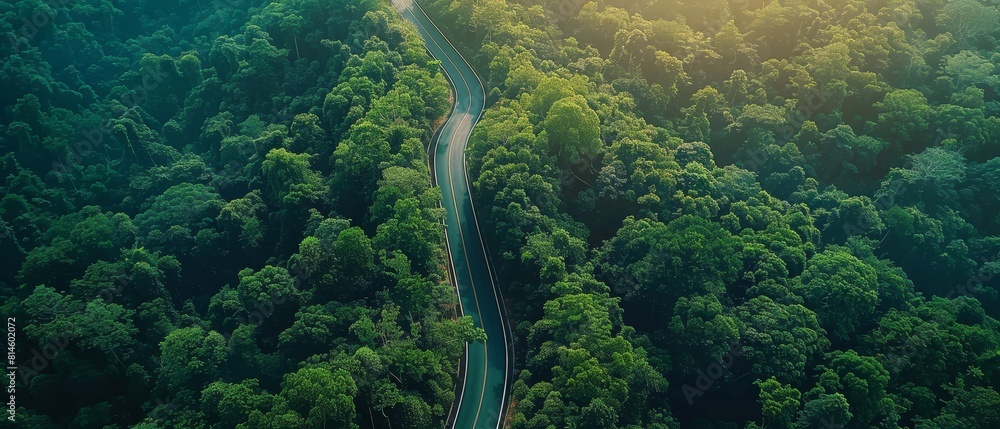 Drone shot of a sustainable road design that minimizes environmental ...