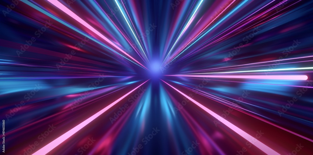 Digital illustration of a dynamic hyperspace tunnel with vivid blue and ...