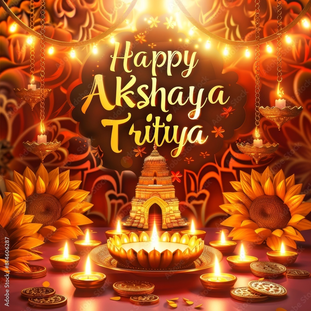 A celebratory illustration for Akshaya Tritiya, displaying a gold ...