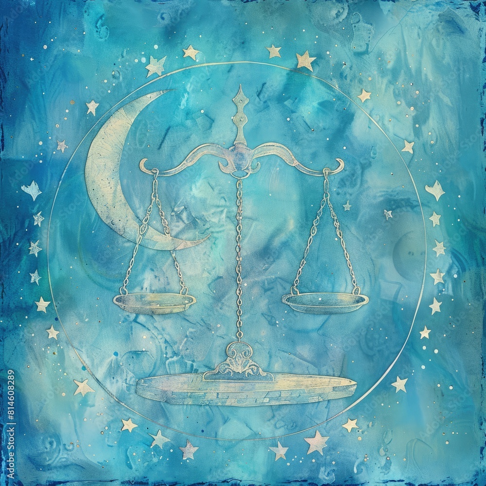 zodiac sign Libra on an abstract light blue background, personification ...