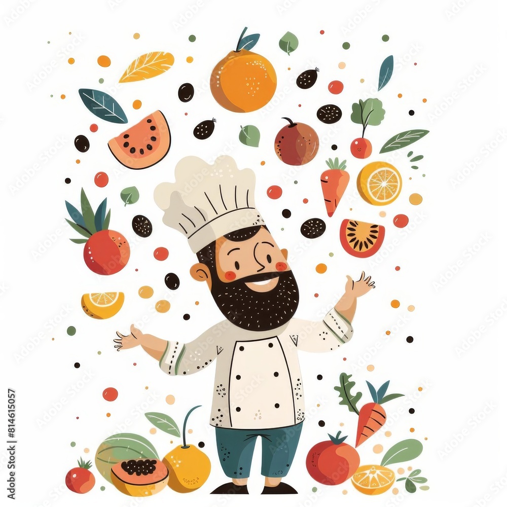 Cartoon chef juggling fruits and vegetables Stock Illustration | Adobe ...