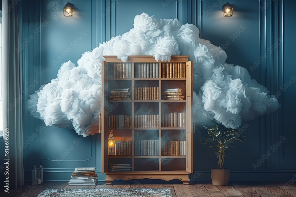 cloud storage concept with a file cabinet on a blue background. Cloud ...
