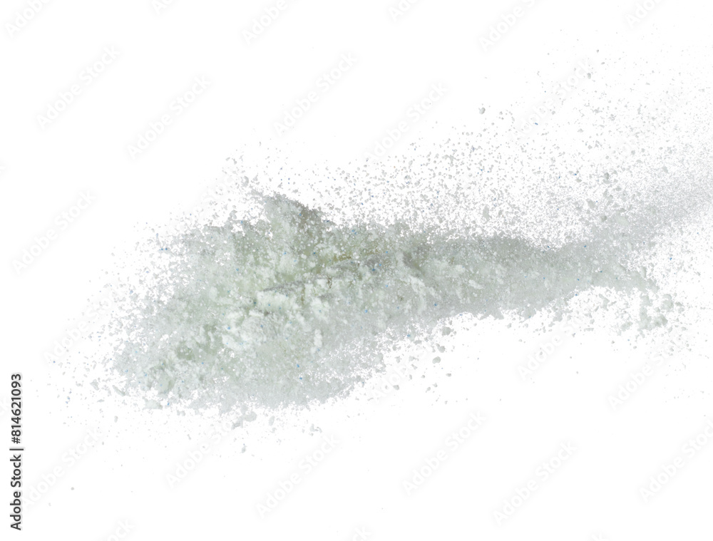 Detergent Powder splash fly in air. Detergent Powder pour float in mid ...