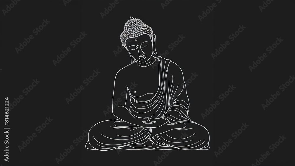 Minimal line art illustration of Buddha meditating perfect for buddha ...